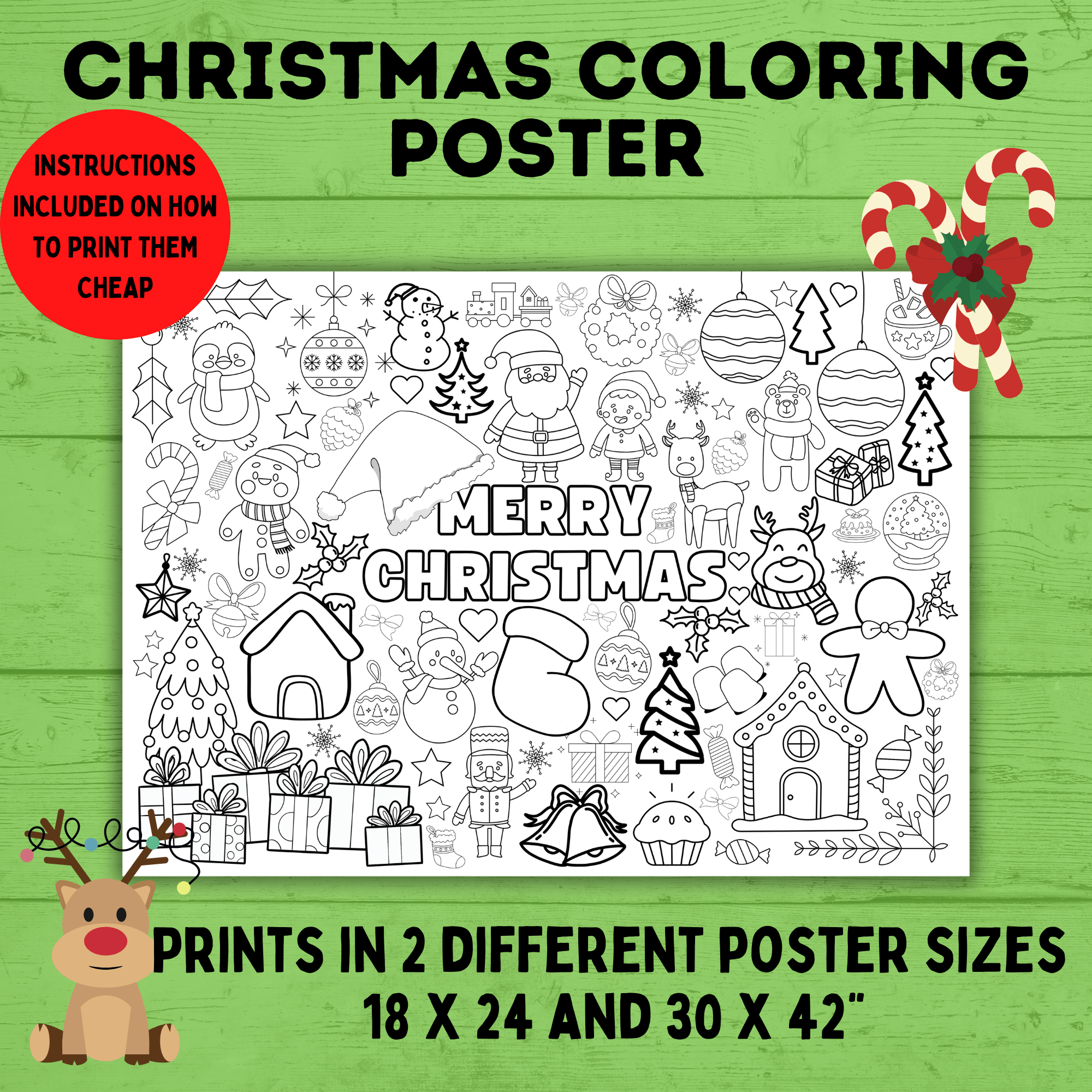Christmas Coloring Poster for Kids | Coloring Pages for Kids | Kids Po ...